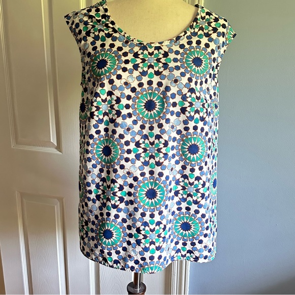 Merona | Tops | Merona Blue Green Geometric Print Sleeveless Blouse ...